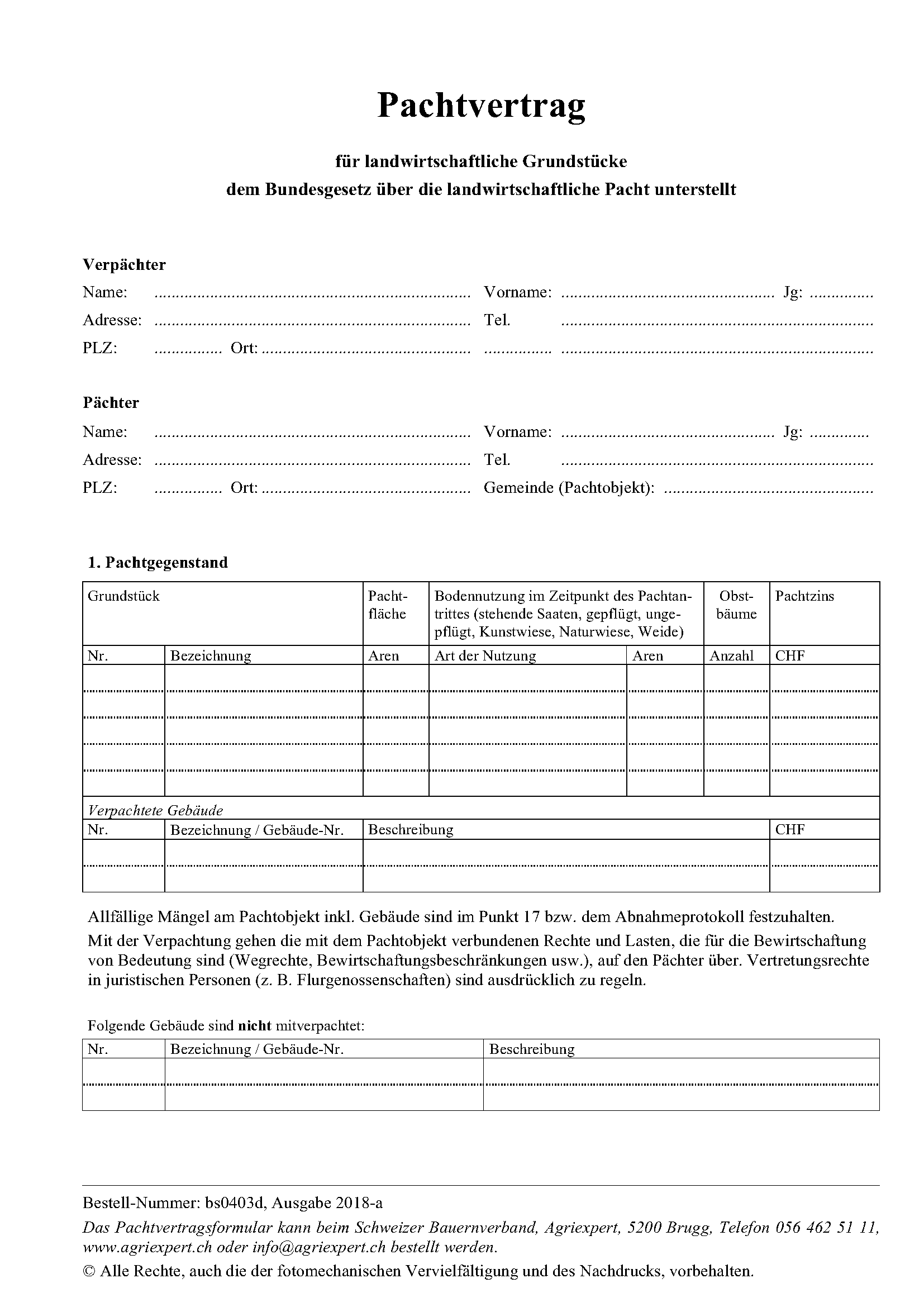 Pachtvertrag für landwirtschaftliche Grundstücke - Vorlage - Agriexpert ...